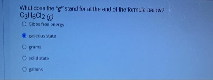 Solved What does the "g" stand for at the end of the formula | Chegg.com