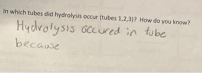In which tubes did hydrolysis occur (tubes 1,2,3 )? | Chegg.com