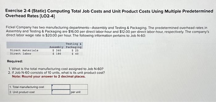 Solved Exercise 2-2 (Static) Apply Overhead Cost to Jobs | Chegg.com