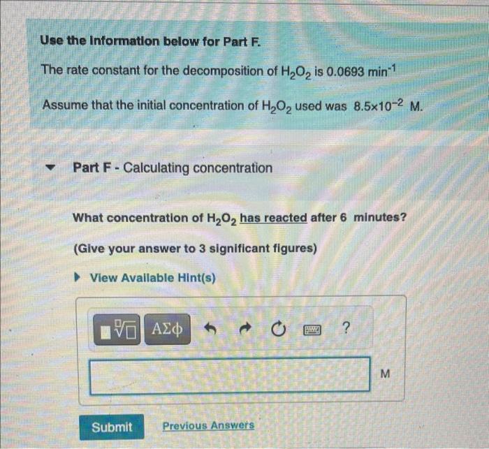 Solved The rate constant for the decomposition of H2O2 is | Chegg.com