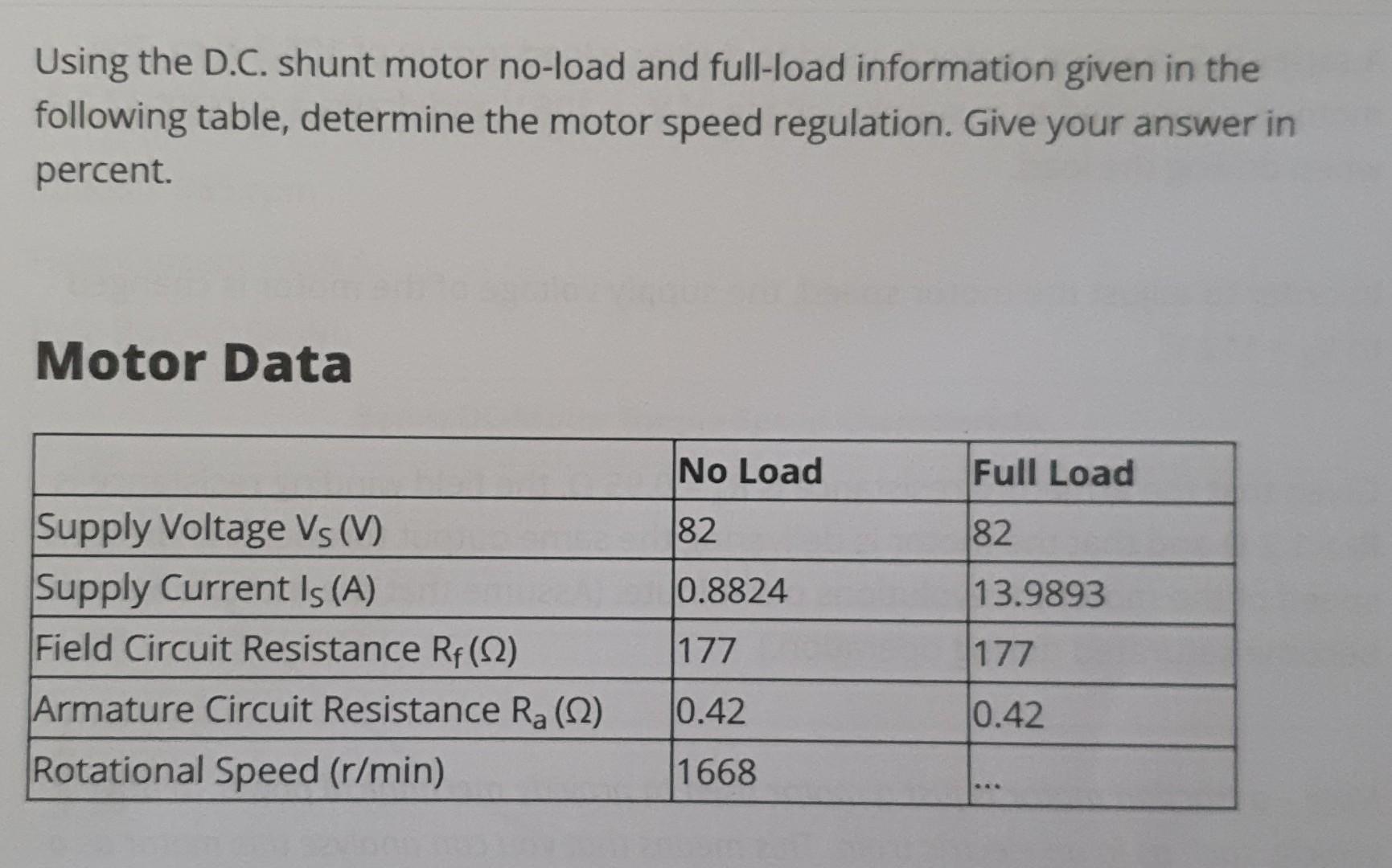 Solved Using the D.C. shunt motor no-load and full-load | Chegg.com