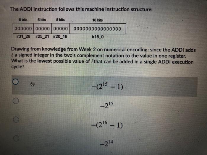 Solved The ADDI instruction follows this machine instruction | Chegg.com