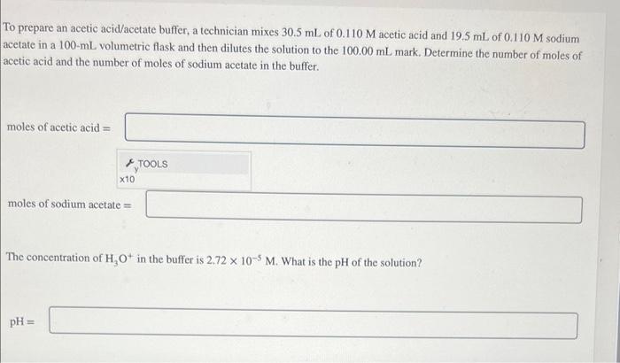 Solved To prepare an acetic acid/acetate buffer, a | Chegg.com