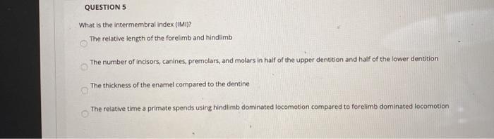 Solved QUESTIONS What is the intermembral index (IMI? The | Chegg.com
