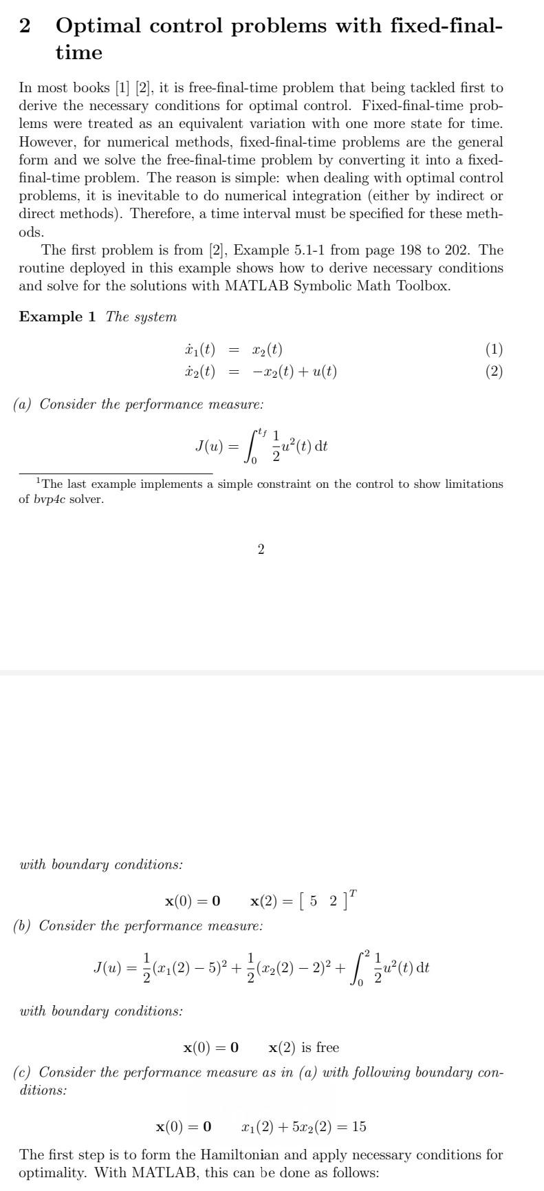 Solved 2 Optimal Control Problems With Fixed Finaltime In