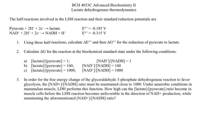 Solved BCH 4033C Advanced Biochemistry II Lactate | Chegg.com