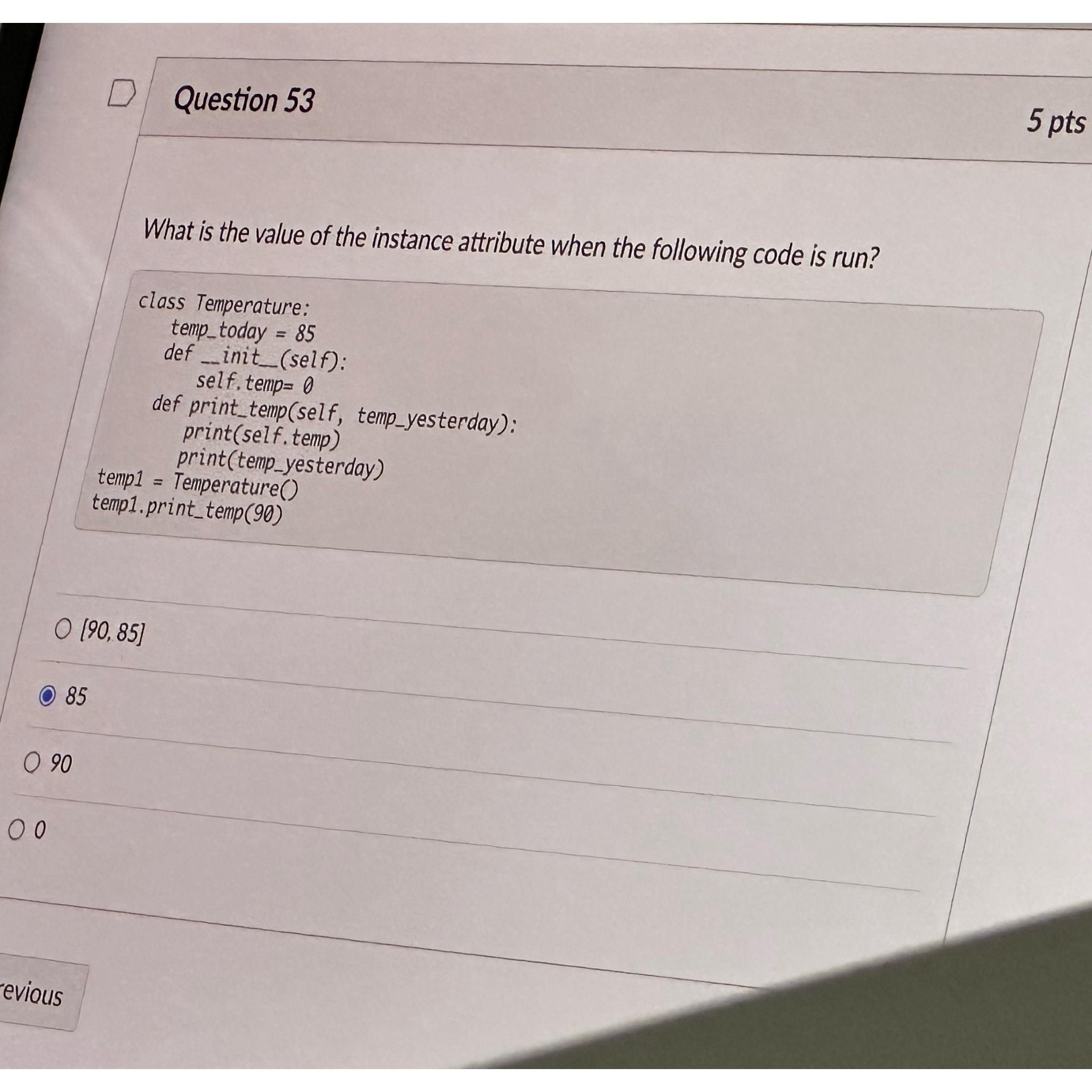 Solved Question 535ptsWhat is the value of the instance | Chegg.com