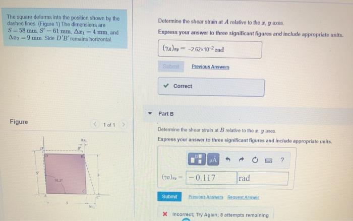 Solved The square deforms into the position shown by the | Chegg.com