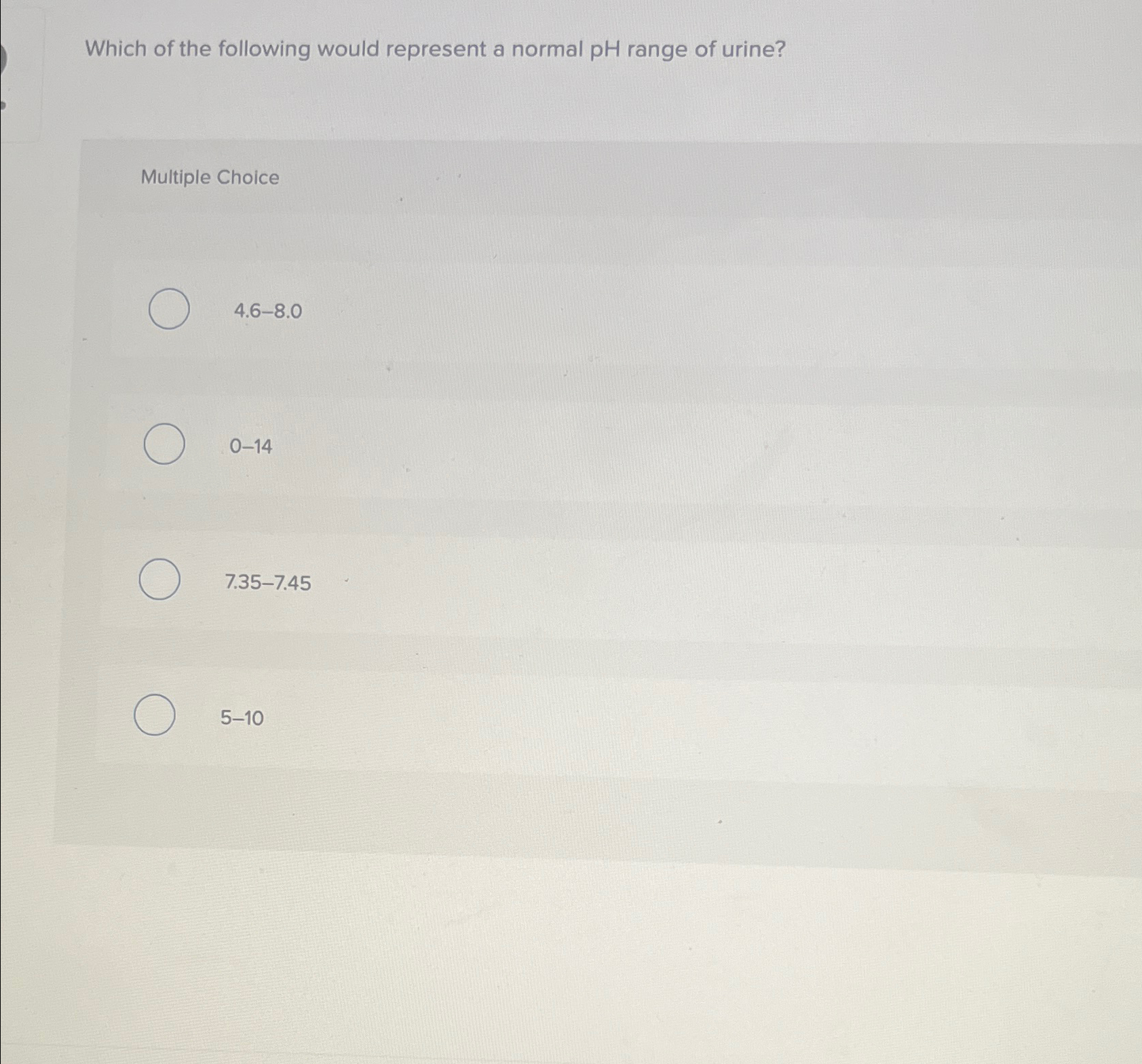 Solved Which of the following would represent a normal pH | Chegg.com