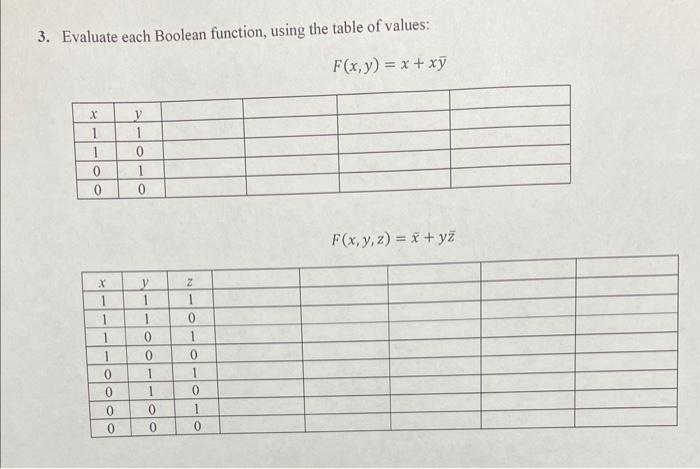 Solved 3. Evaluate each Boolean function, using the table of | Chegg.com