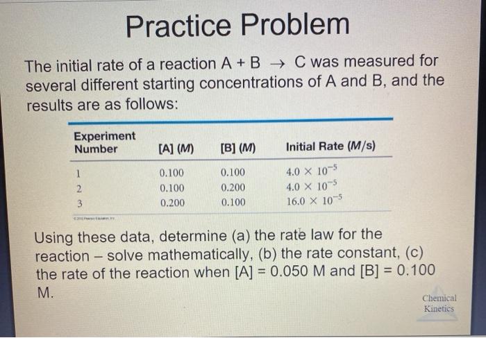 Solved Practice Problem The initial rate of a reaction A + B | Chegg.com