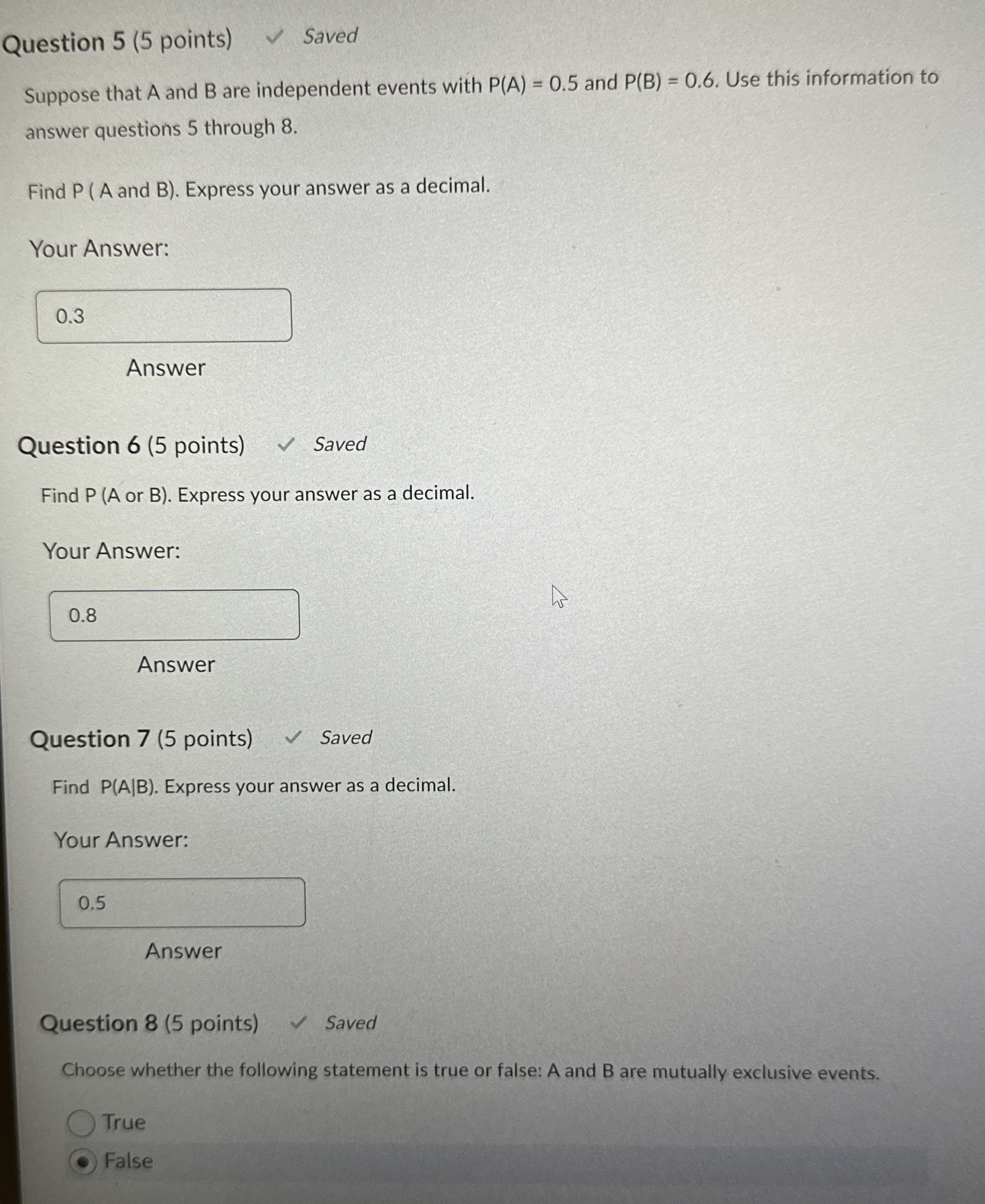 Solved Question 5 (5 ﻿points) ﻿SavedSuppose that A and B | Chegg.com