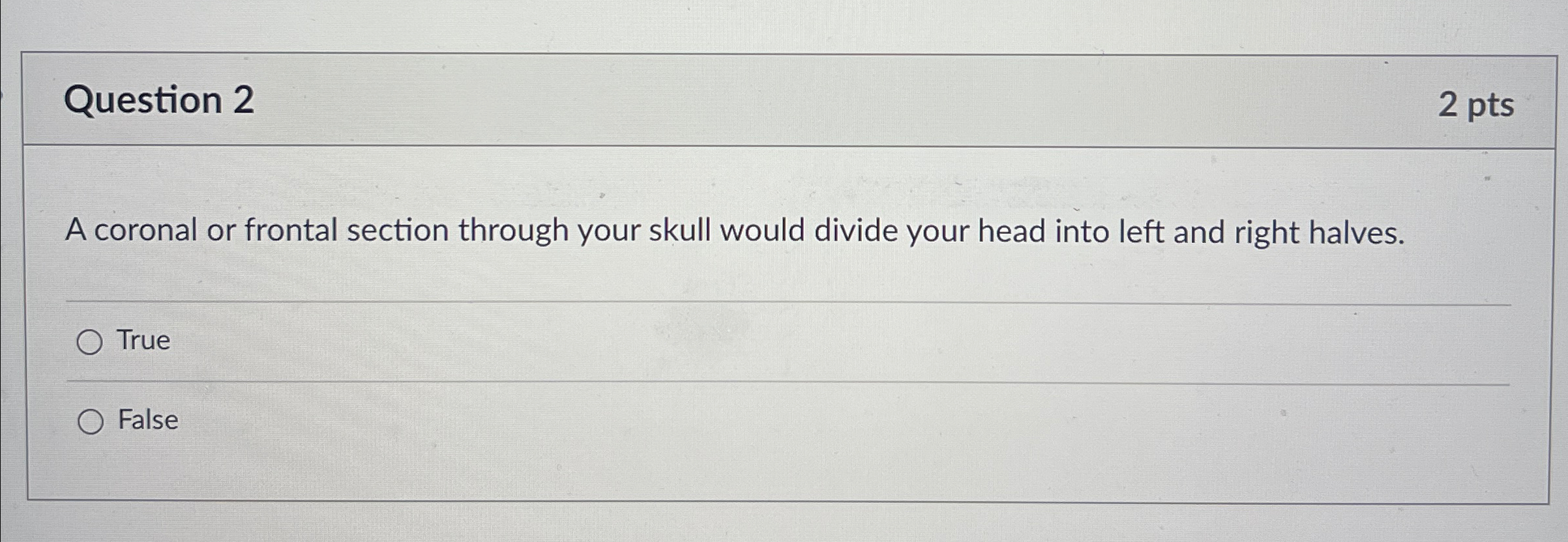 Solved Question 22 ﻿ptsA coronal or frontal section through | Chegg.com