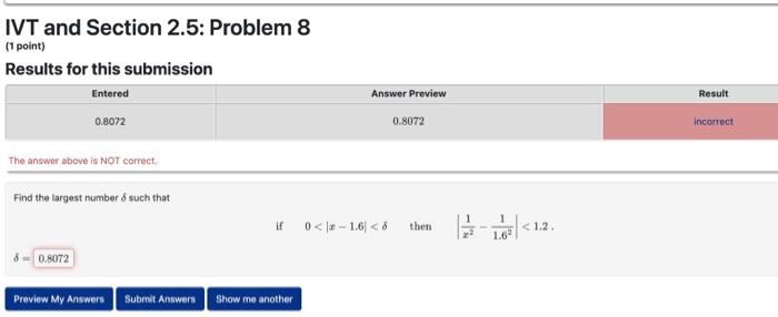 Solved IVT and Section 2.5: Problem 8 (1 point) Results for | Chegg.com