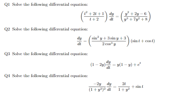 Solved Q1 ﻿Solve the following differential | Chegg.com