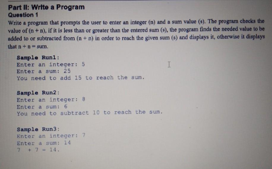 Solved Part Ii Write A Program Question 1 Write A Program 1060