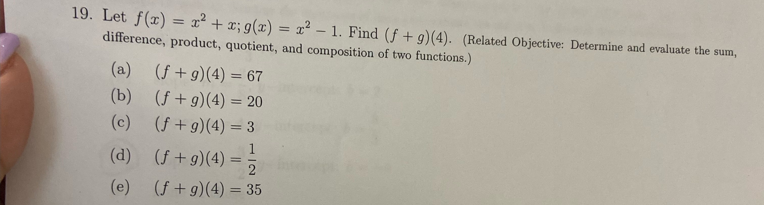 Solved Let f(x)=x2+x;g(x)=x2-1. Find (f+g)(4). (Related | Chegg.com Solved Let f(x)=x2+x;g(x)=x2-1. Find (f+g)(4). (Related | Chegg.com