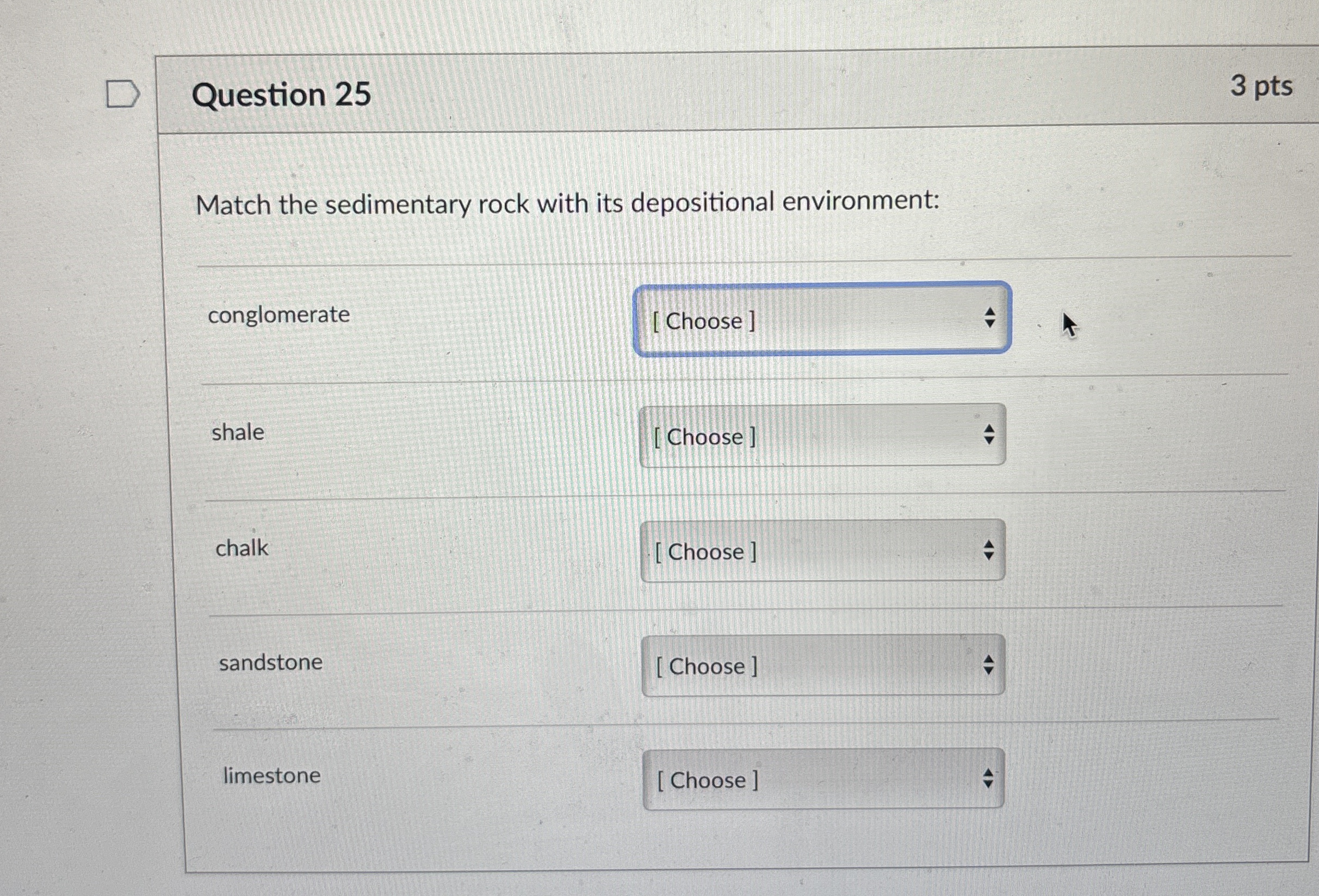 Solved Question 253 ﻿ptsMatch the sedimentary rock with its | Chegg.com