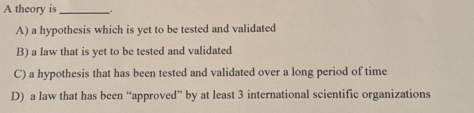 Solved A theory is.A) ﻿a hypothesis which is yet to be | Chegg.com