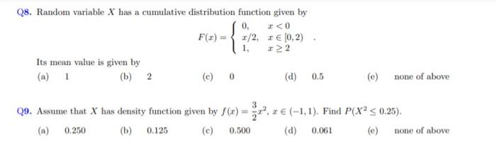 Solved Q8. Random variable X has a cumulative distribution | Chegg.com