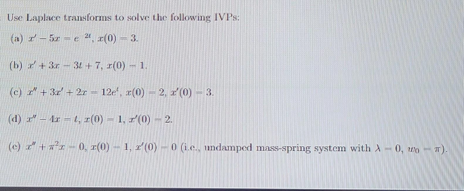 Solved Use Laplace transforms to solve the following IVPs: | Chegg.com
