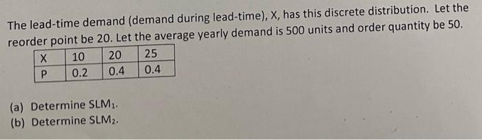 Solved The lead-time demand (demand during lead-time), X, | Chegg.com