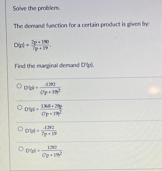 Solved Solve the problem. The demand function for a certain | Chegg.com