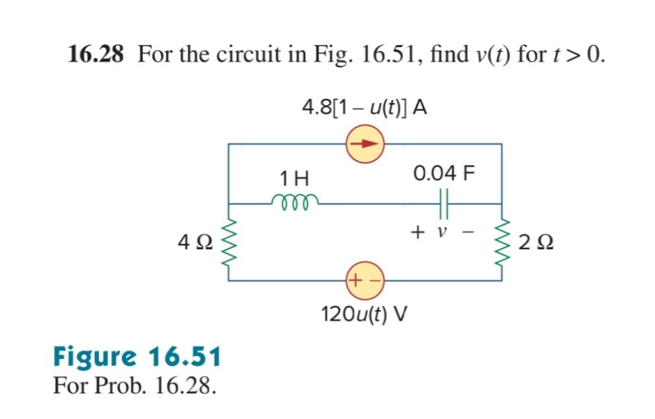 Solved 16.28 ﻿For the circuit in Fig. 16.51, ﻿find v(t) ﻿for | Chegg.com