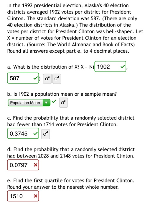 Solved In the 1992 presidential election, Alaska's 40 | Chegg.com