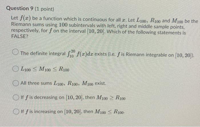 Solved Question 9 (1 point) Let f(x) be a function which is | Chegg.com