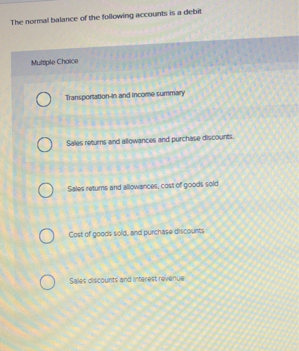 Solved The normal balance of the following accounts is a | Chegg.com