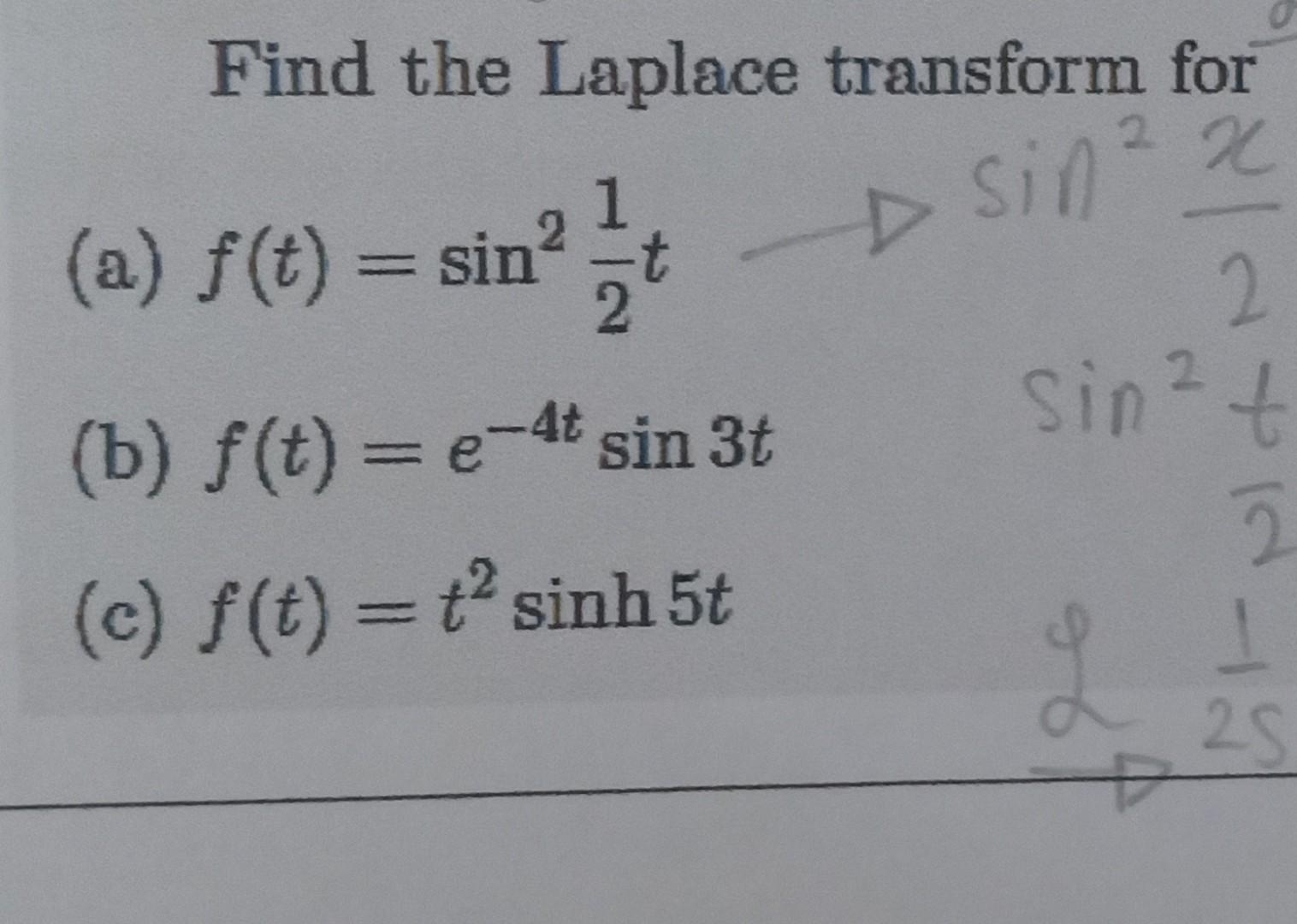 Solved Find the Laplace transform for (a) f(t)=sin221t (b) | Chegg.com