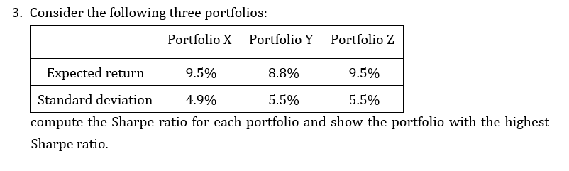 Solved Consider the following three portfolios:compute the | Chegg.com