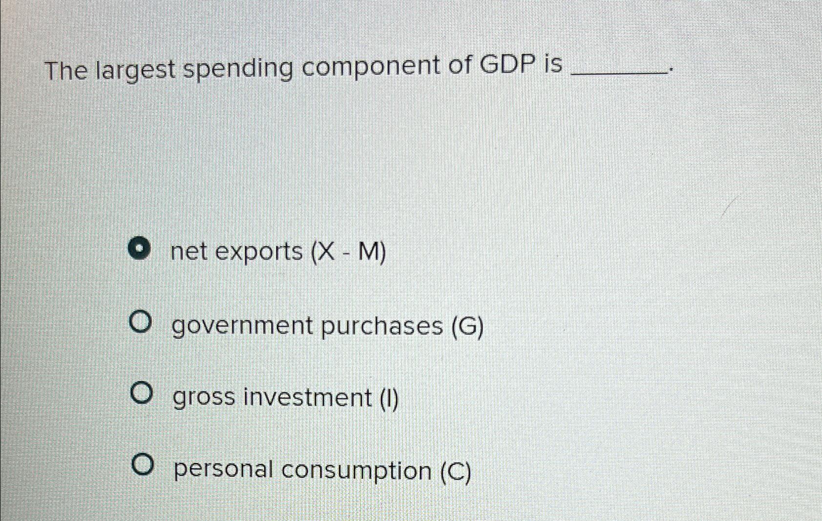 Solved The largest spending component of GDP isnet exports | Chegg.com