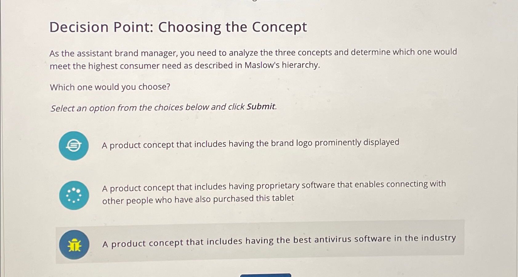 Solved Decision Point: Choosing the ConceptAs the assistant | Chegg.com