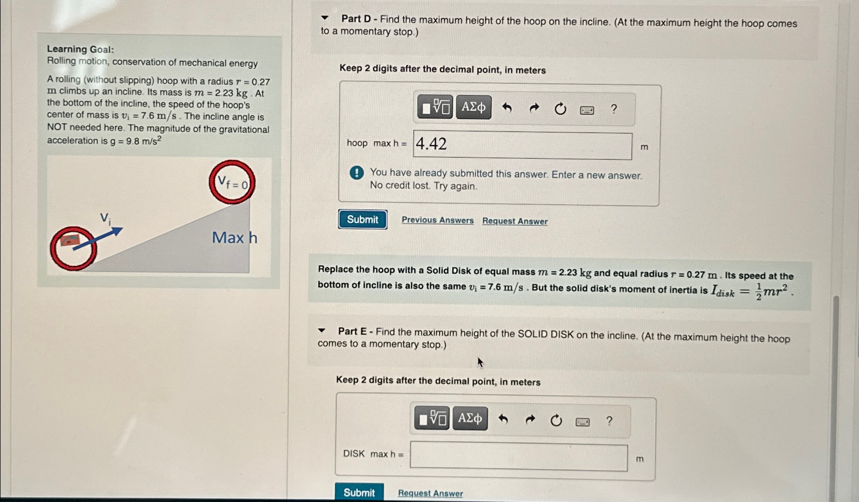 Solved Part D - ﻿Find the maximum height of the hoop on the | Chegg.com