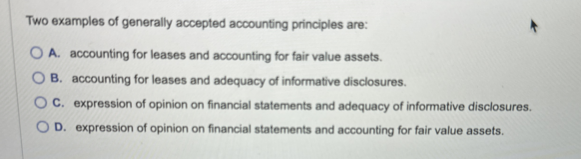 Solved Two examples of generally accepted accounting | Chegg.com