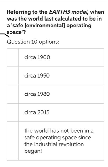 Solved Referring to the EARTH3 model, when was the world | Chegg.com
