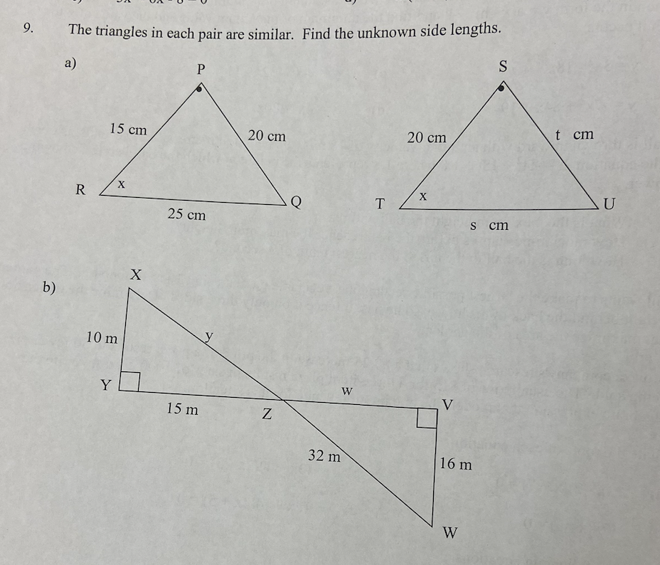 Solved The triangles in each pair are similar. Find the | Chegg.com