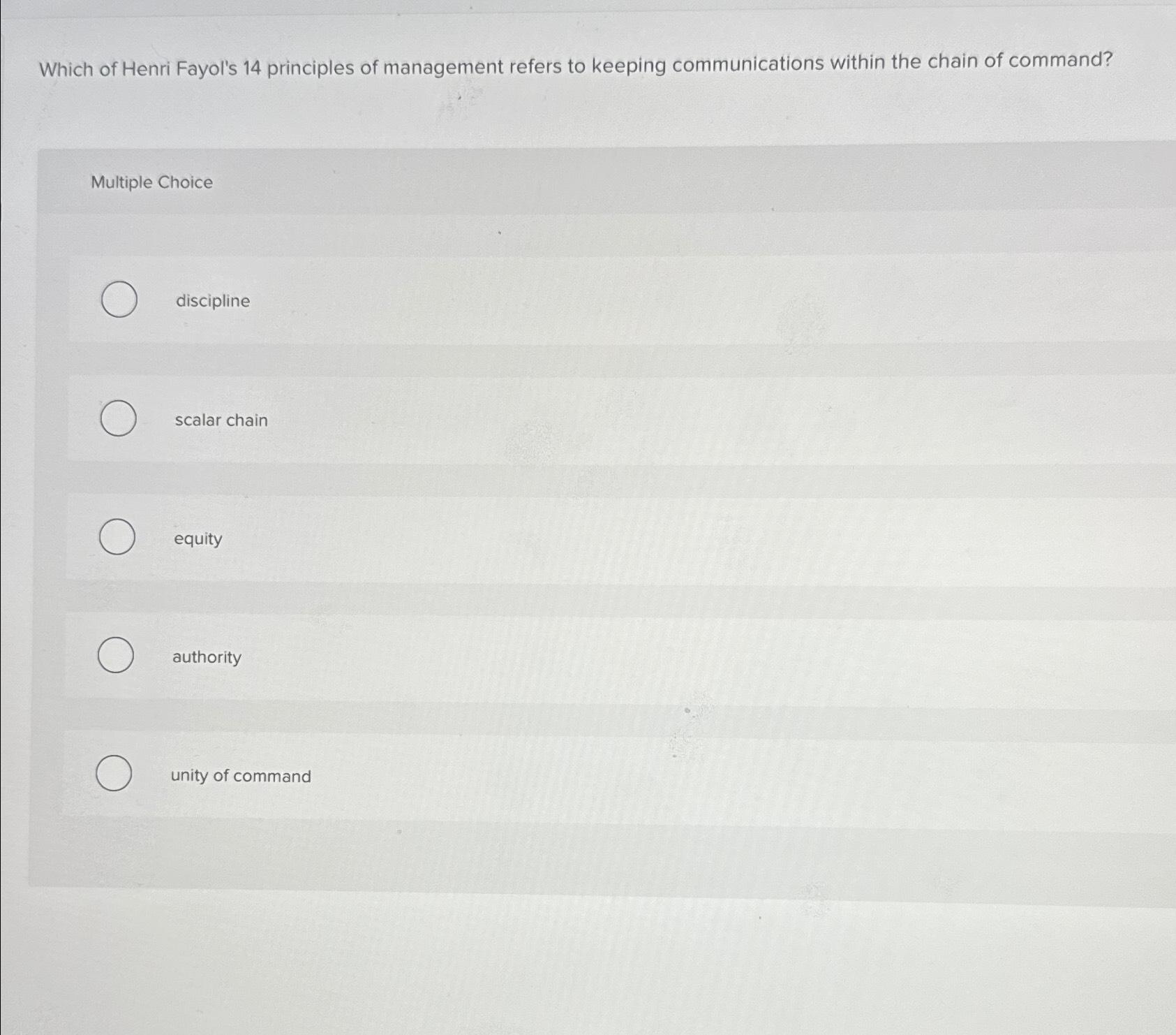 Solved Which of Henri Fayol's 14 ﻿principles of management | Chegg.com