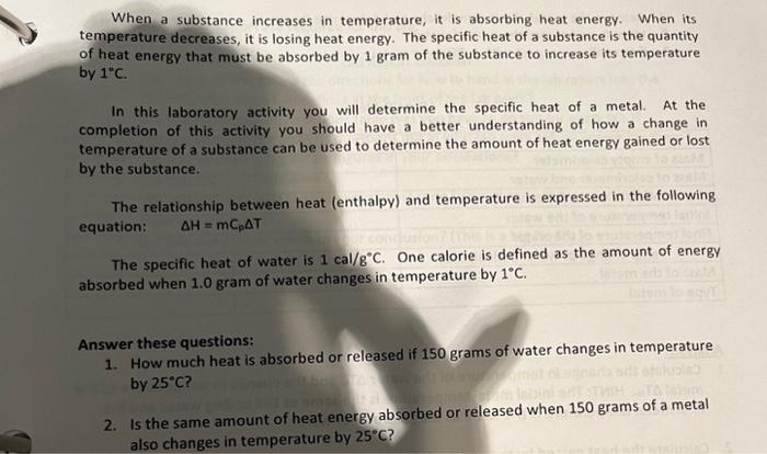 Solved Answer these questions: 1. How much heat is absorbed | Chegg.com
