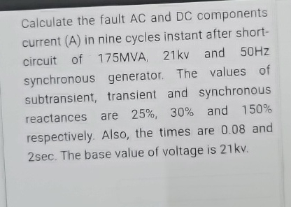 Solved Calculate the fault AC and DC components current (A) | Chegg.com