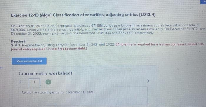Solved Exercise 12-13 (Algo) Classification of securities; | Chegg.com