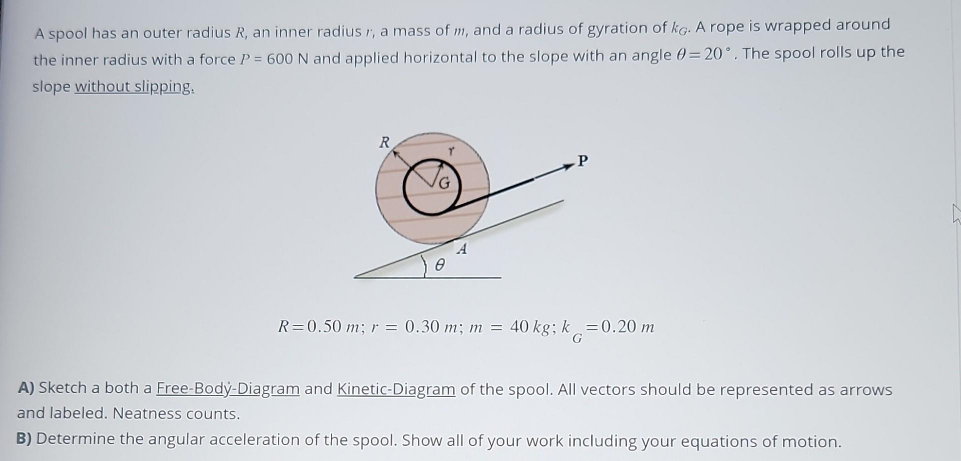 Solved A spool has an outer radius \\( R \\), an inner | Chegg.com