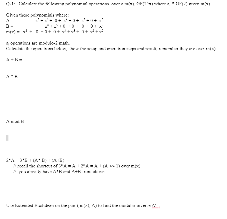Q-1: Calculate the following polynomial operations | Chegg.com