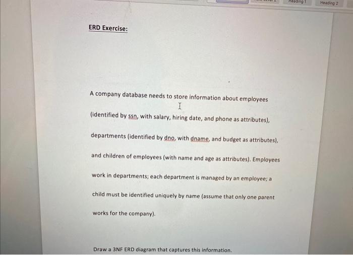 Solved Heating Heading 2 ERD Exercise: A company database | Chegg.com