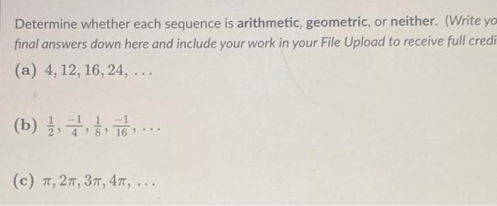Solved Determine whether each sequence is arithmetic, | Chegg.com