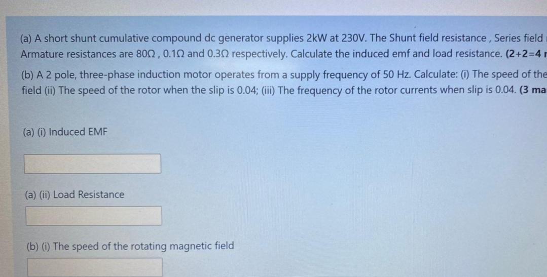 Solved (a) A short shunt cumulative compound dc generator | Chegg.com