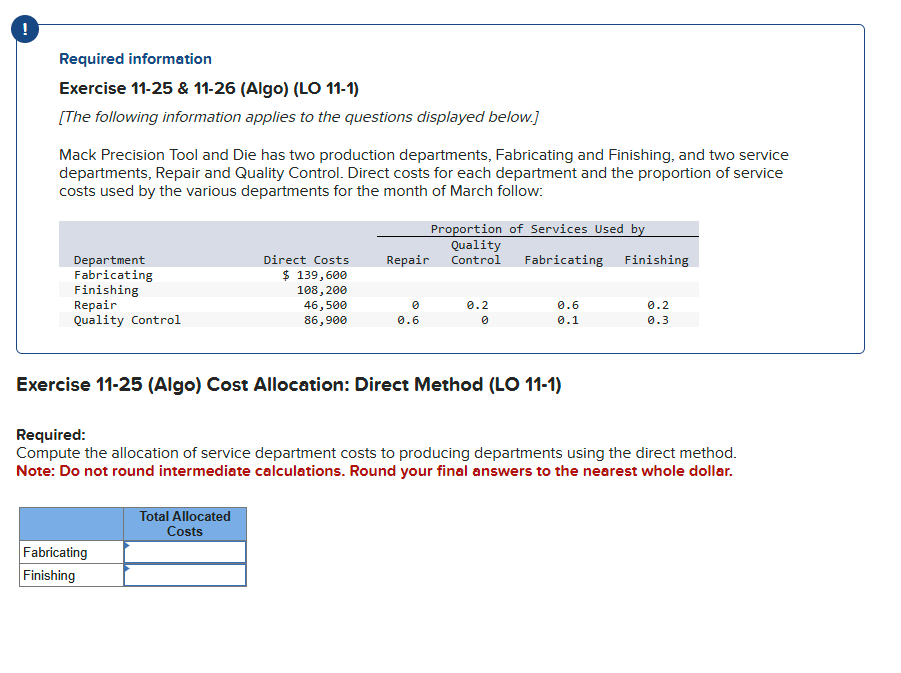 Solved Exercise 11-25 ﻿& 11-26 (Algo) (LO 11-1)Skip to | Chegg.com