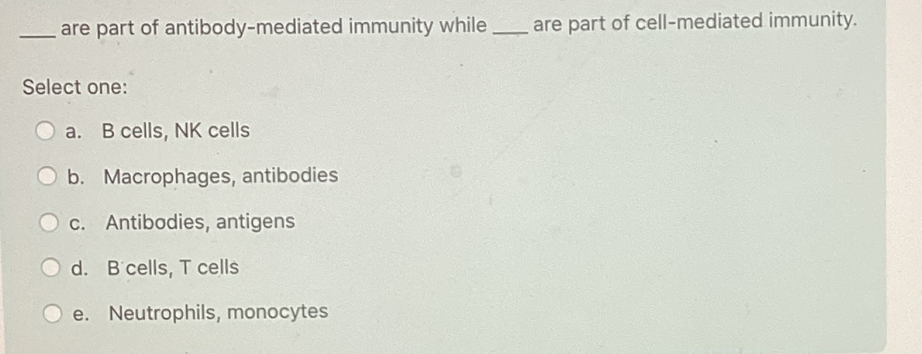 Solved are part of antibody-mediated immunity while q, ﻿are | Chegg.com